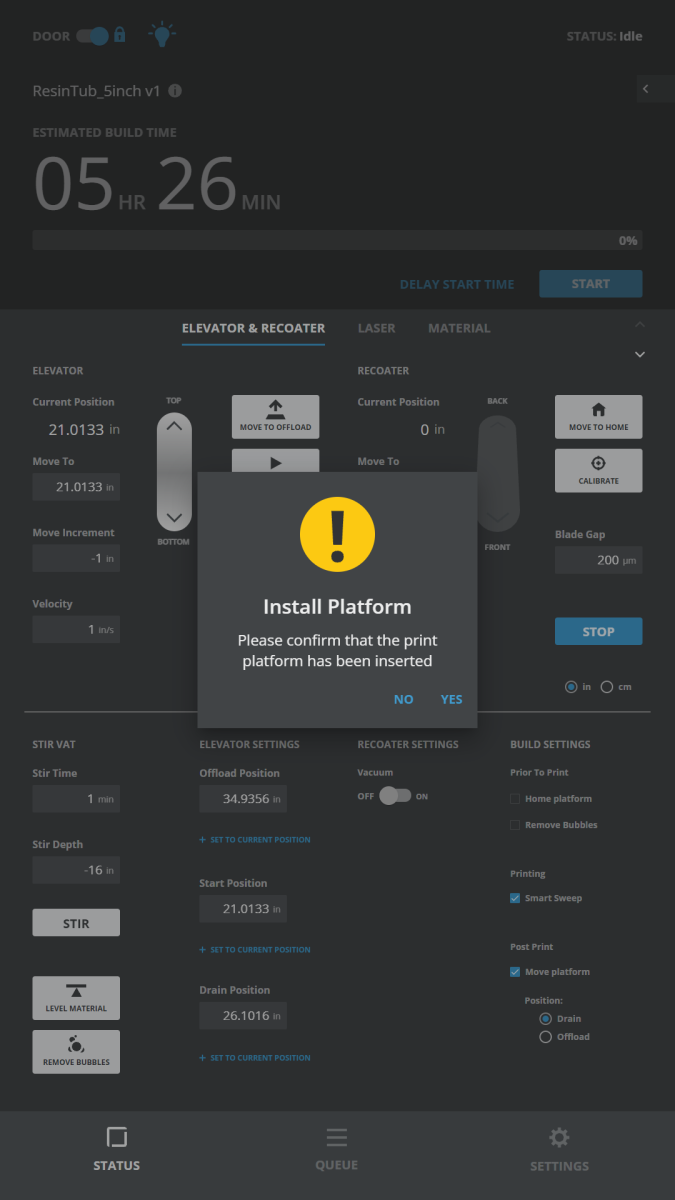 SLA 750 Leveling the Material